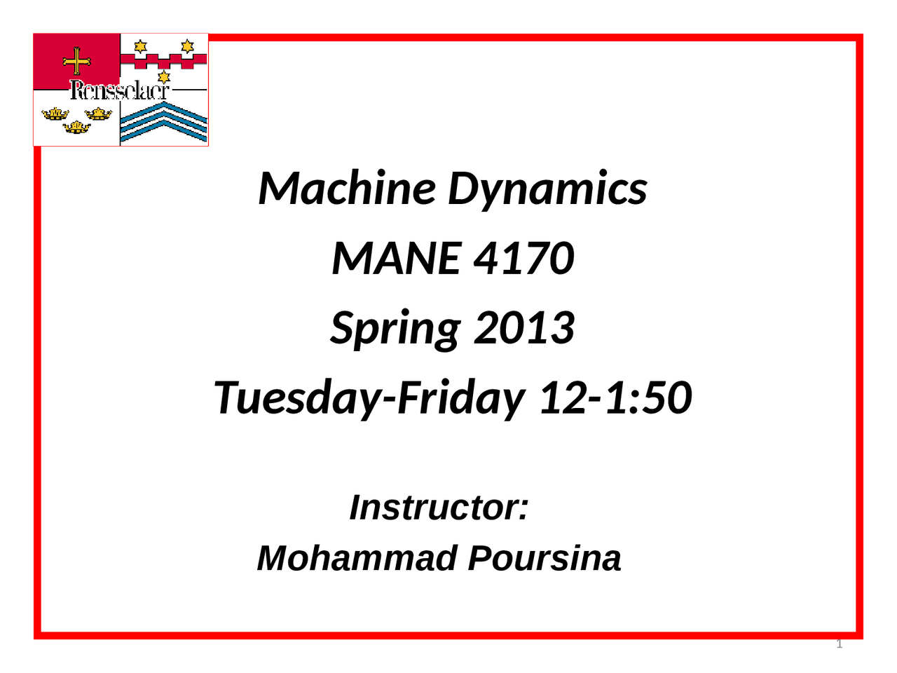 Machine Dynamics Lecture Slides Mane 4170 Docsity