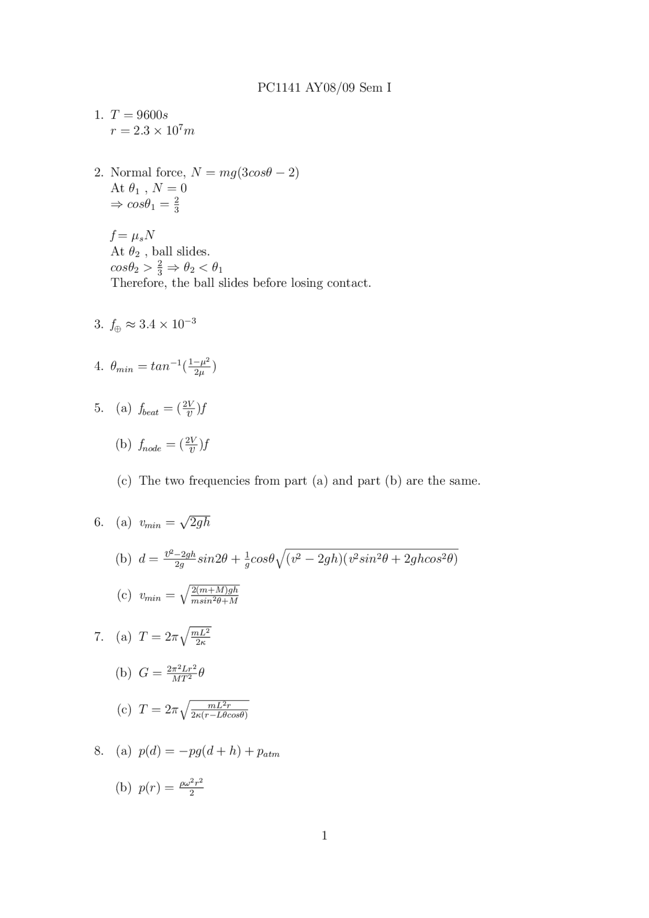 Normal Force Physics Solved Past Exam Docsity