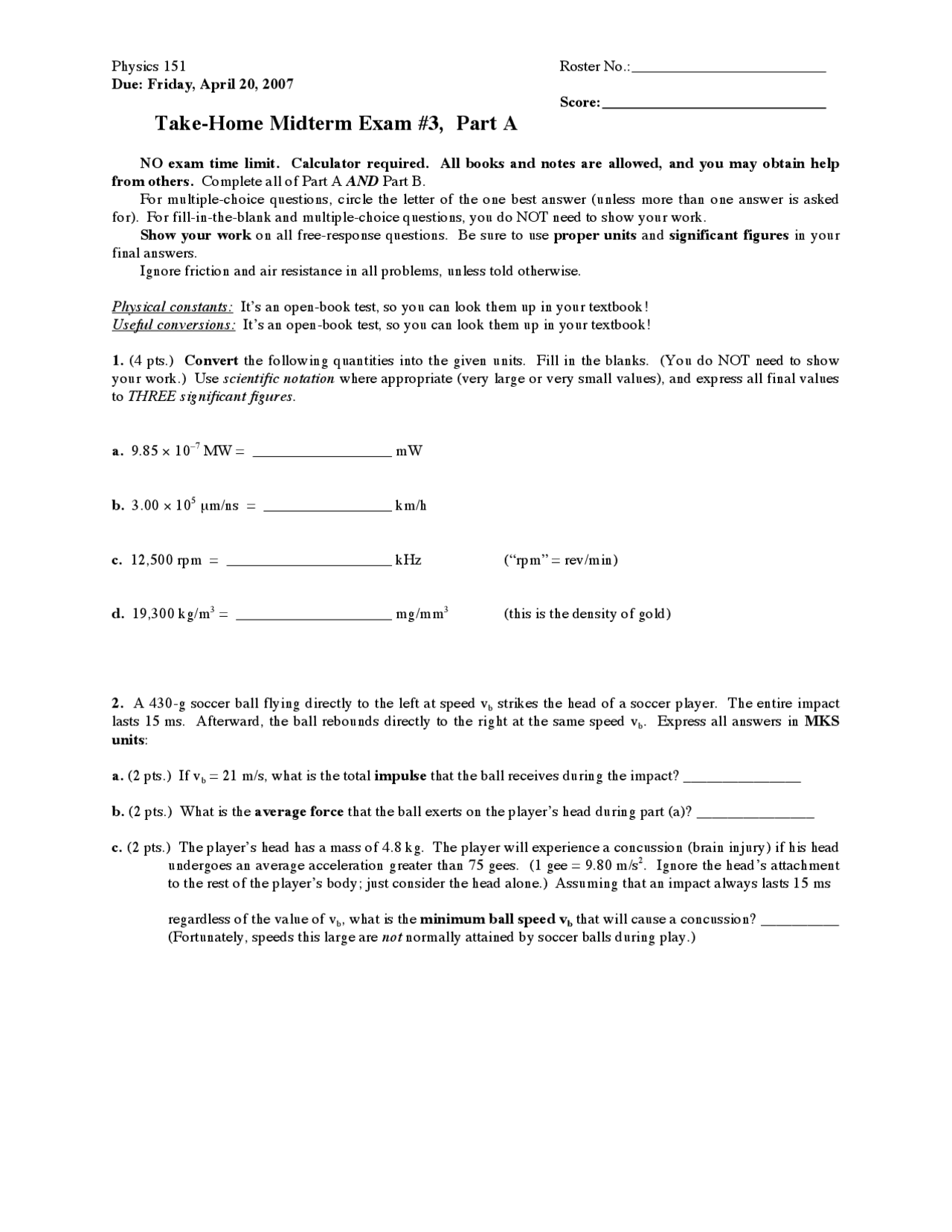 Propeller Angular Acceleration - Mechanics - Past Paper - Docsity