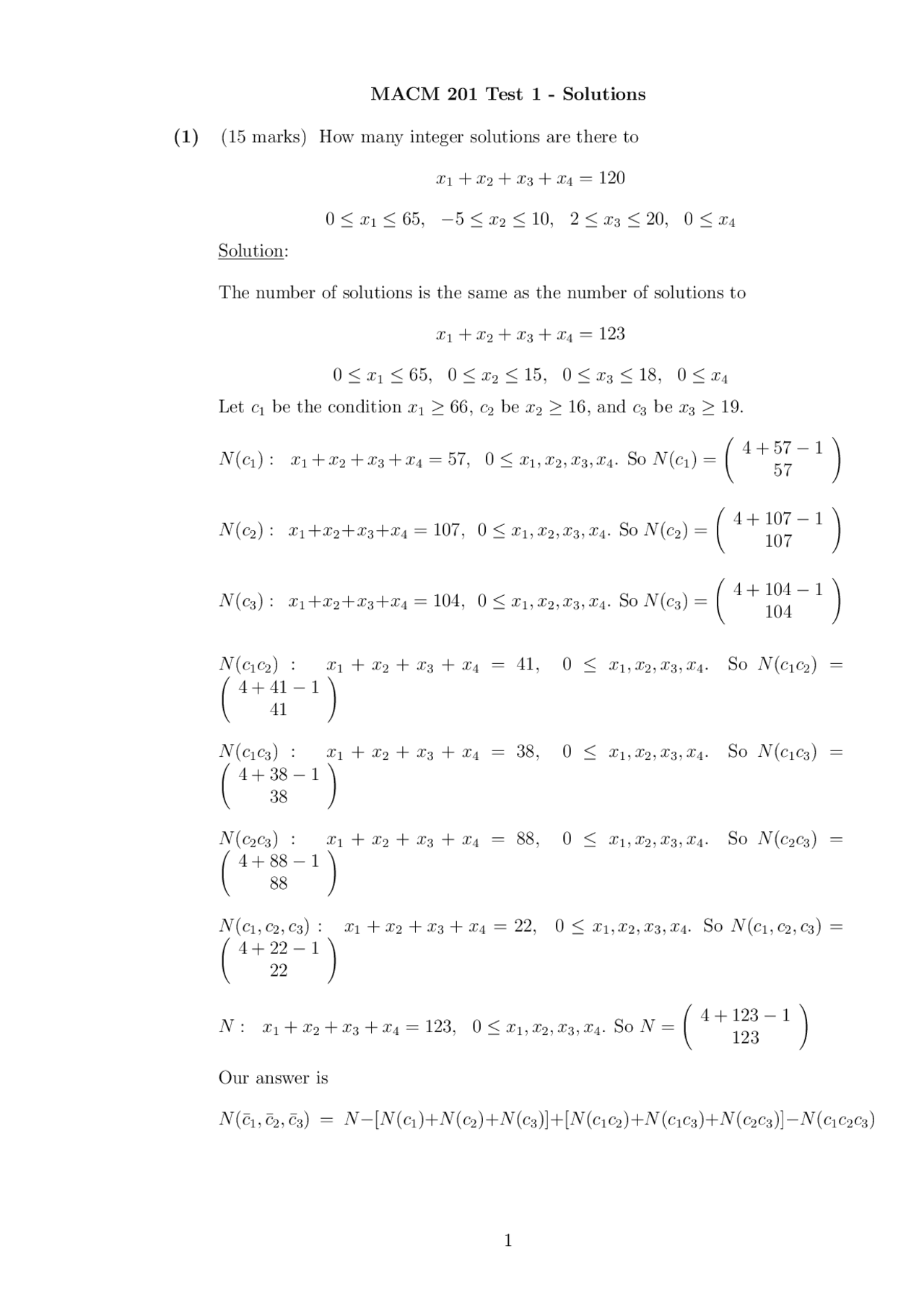Integer Solutions Discrete Mathematics Exam Key Docsity