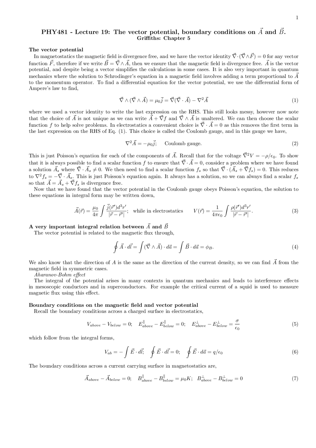 Vector Potential Electricity And Magnetism Lecture Notes Docsity