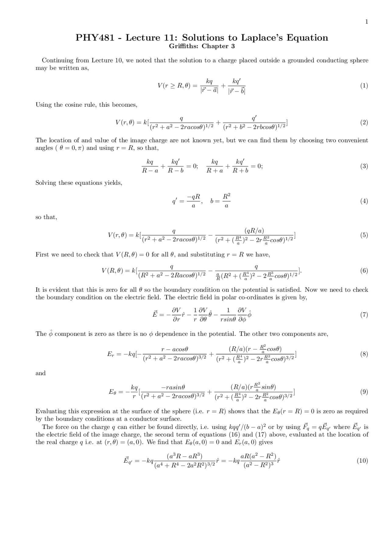 Laplace Equation Electricity And Magnetism Lecture Notes Docsity