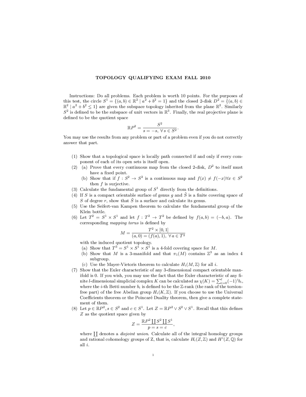 Topological Space Topology Exam Docsity