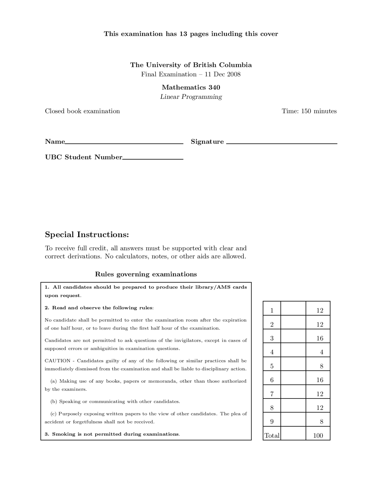 Basic Feasible Solution Linear Programming Exam Exams Linear