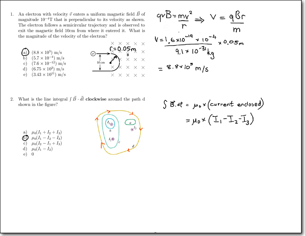 Velocity Of Electron Electricity And Magnetism Solved Past Exam