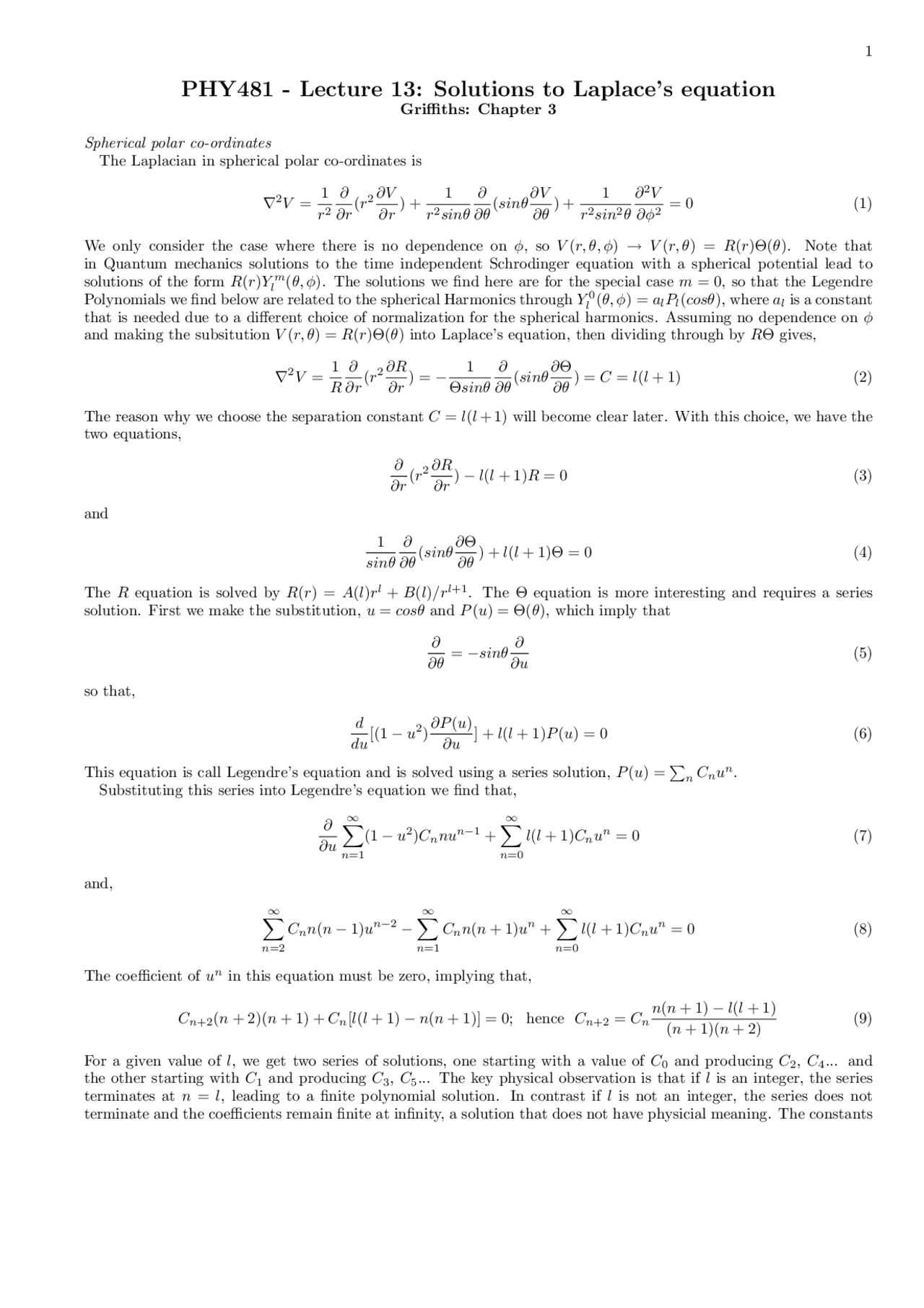 Spherical Polar Coordinates Electricity And Magnetism Lecture Notes
