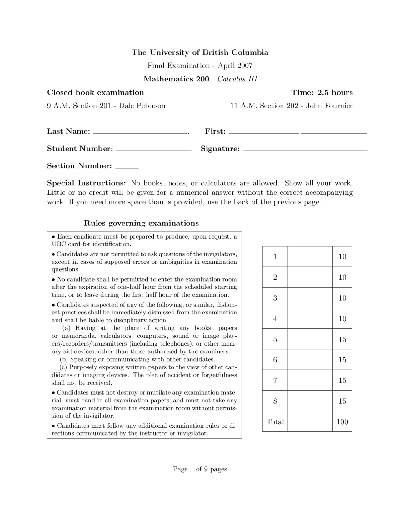 Equation Mathematics Exam Docsity