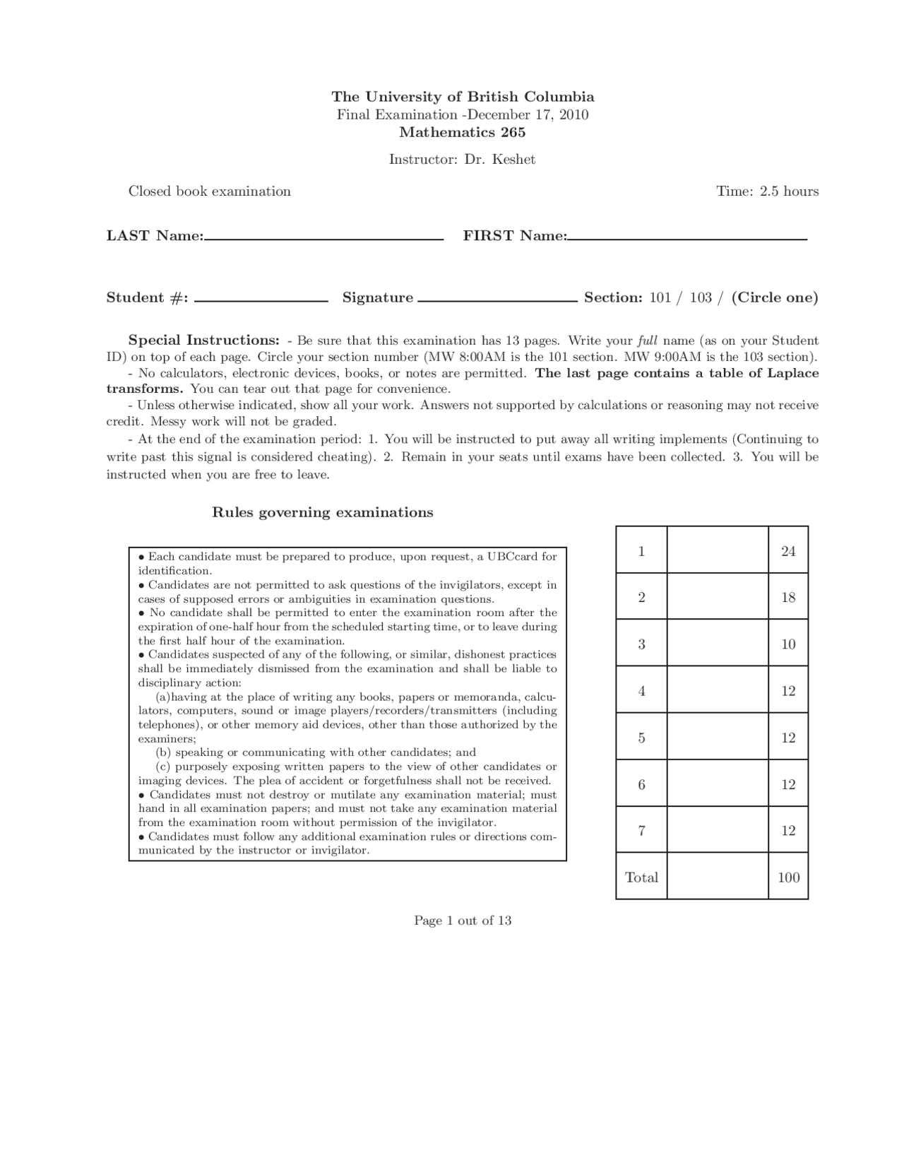 Written Mathematics Exam Exams Mathematics Docsity