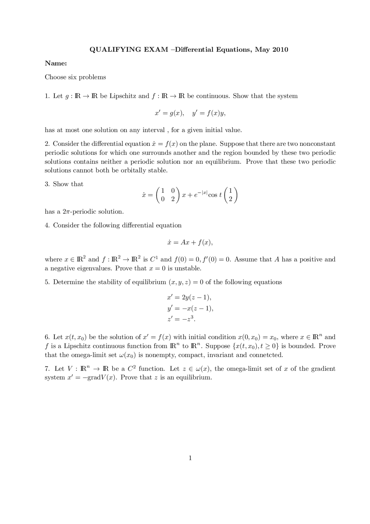 Orbitally Stable - Applied Math - Exam | Exams Applied Mathematics | Docsity