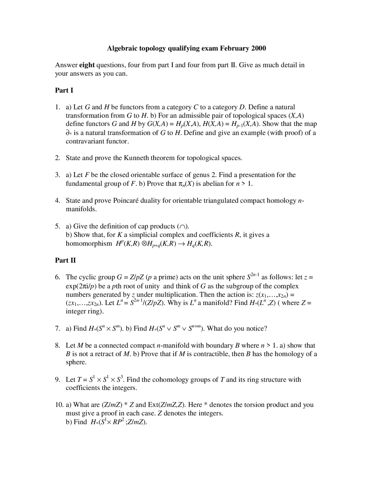 Functors Topology Exam Docsity