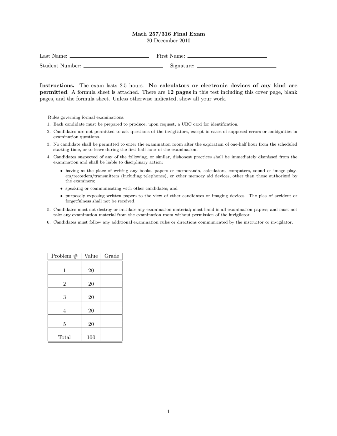 Series Solution Elementary Differential Equations Exam Docsity