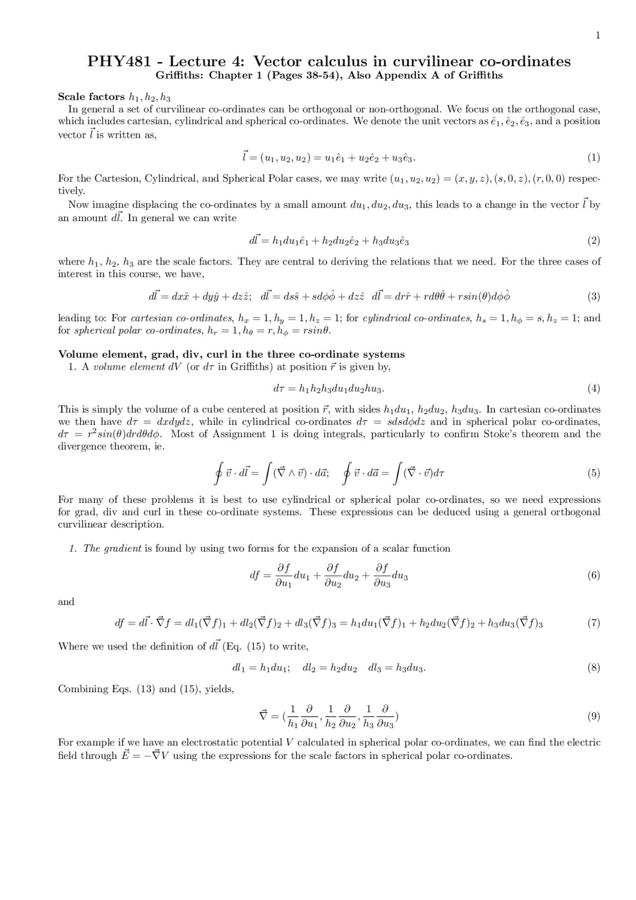 Curvilinear Coordinates Electricity And Magnetism Lecture Notes