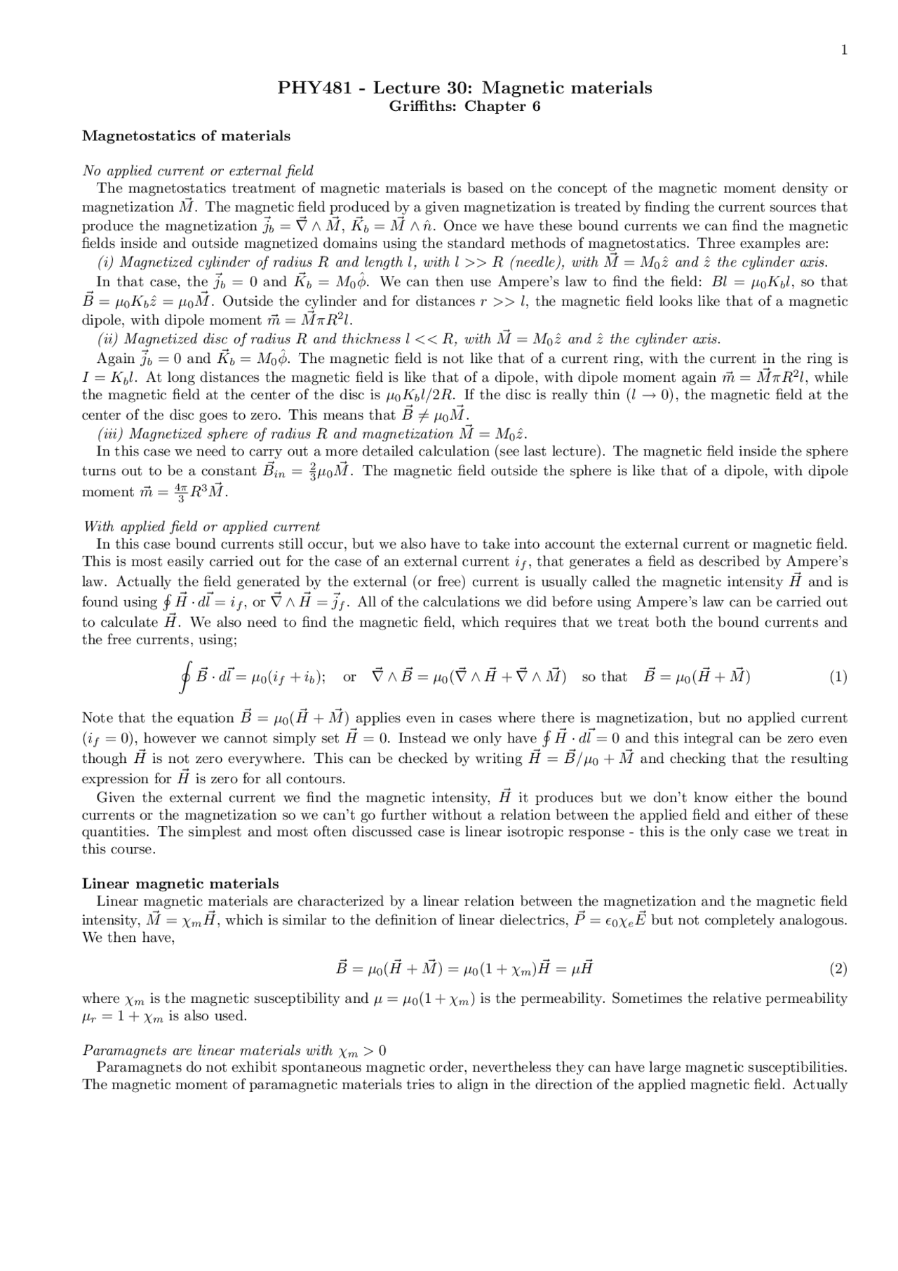 Magnetostatics Of Materials Electricity And Magnetism Lecture Notes