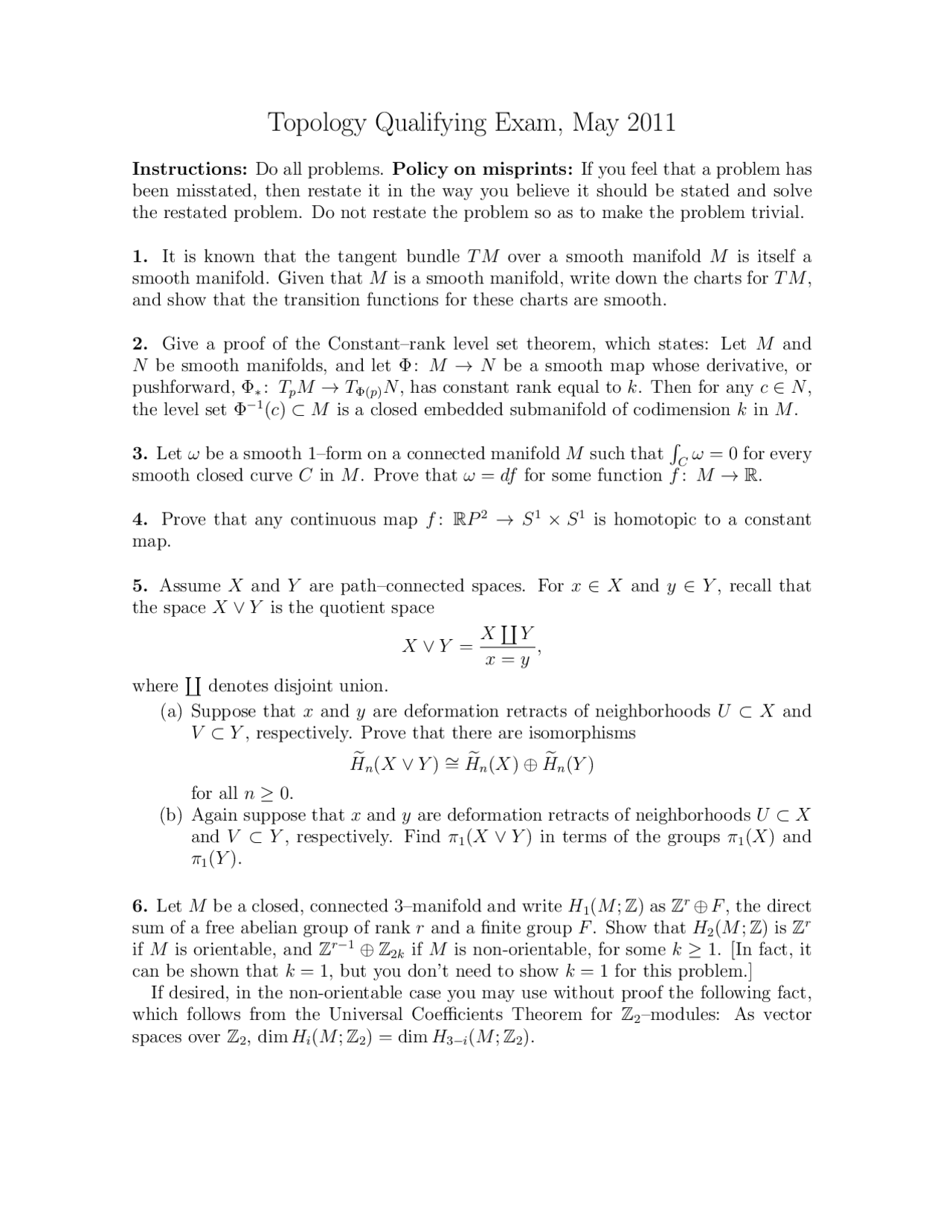 Connected Manifold - Topology - Exam | Exámenes Diseños y Grupos | Docsity