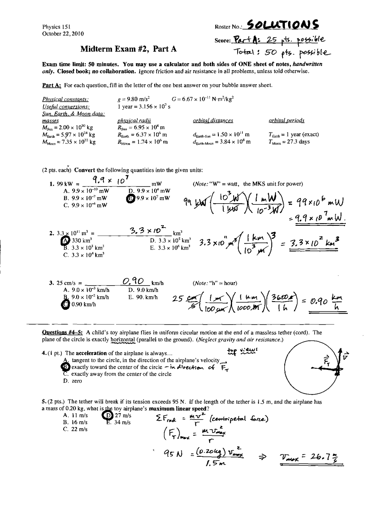 Maximum Linear Speed - Mechanics - Solved Past Paper - Docsity