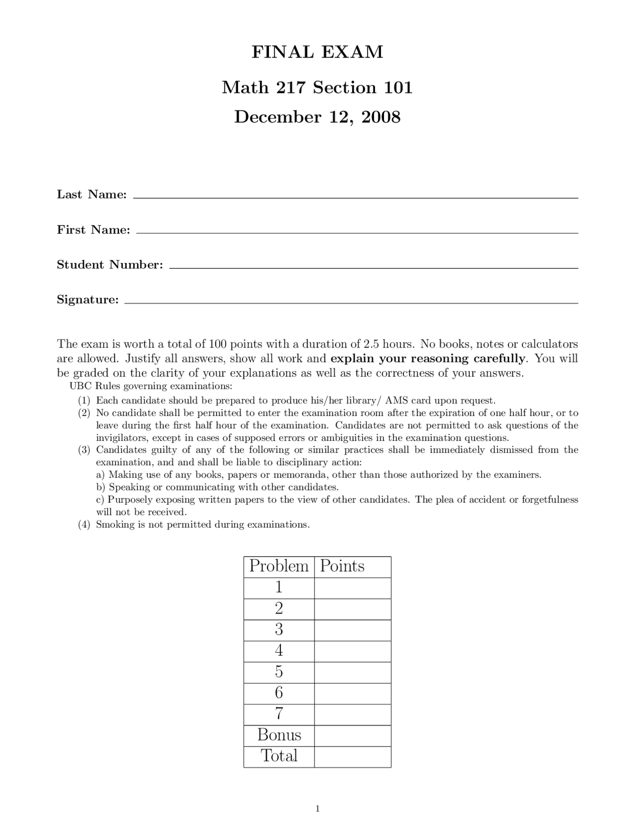 Minimum Values Mathematics Exam Docsity