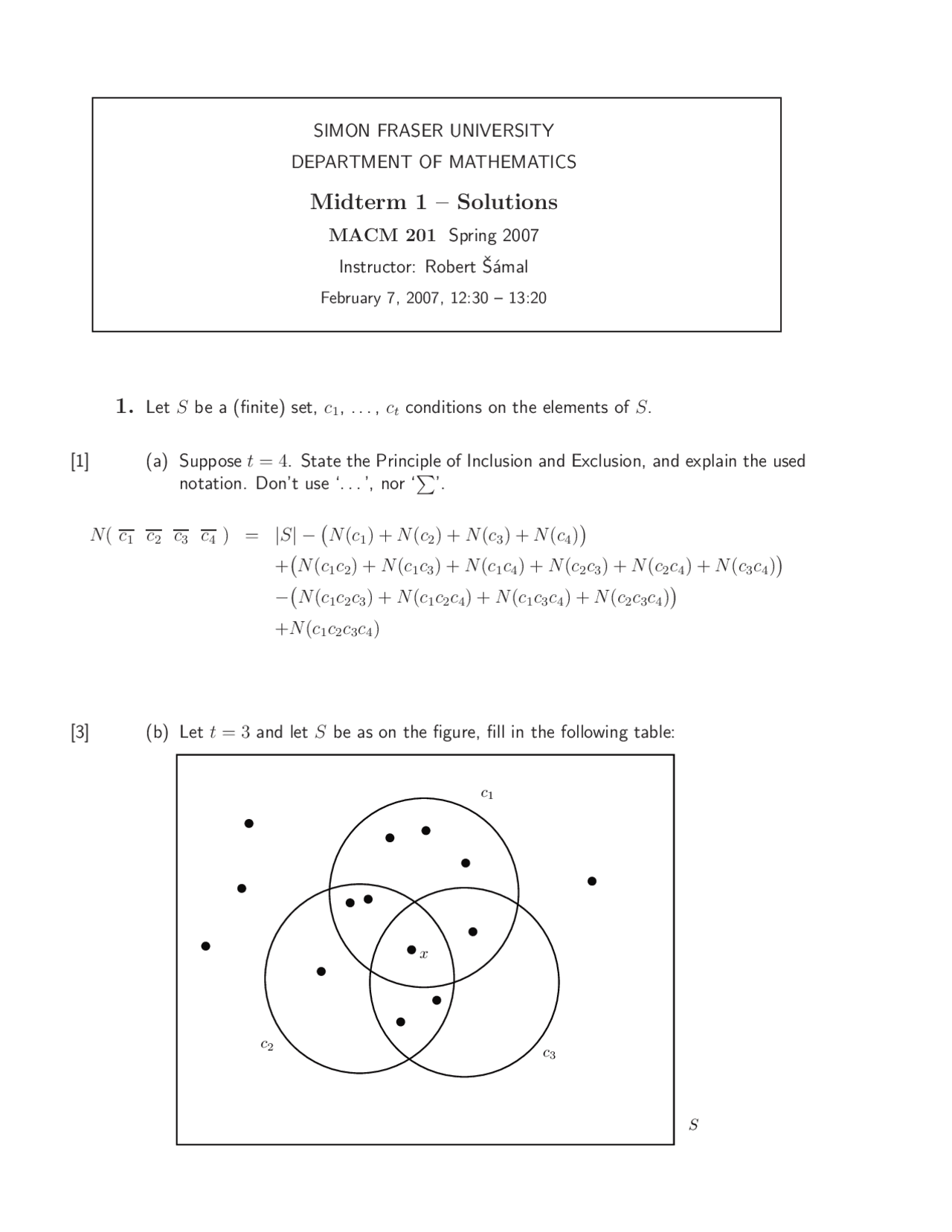 Principle Discrete Mathematics Exam Key Docsity