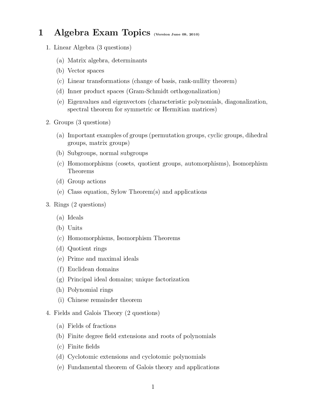 Vector Spaces Algebra Exam Docsity