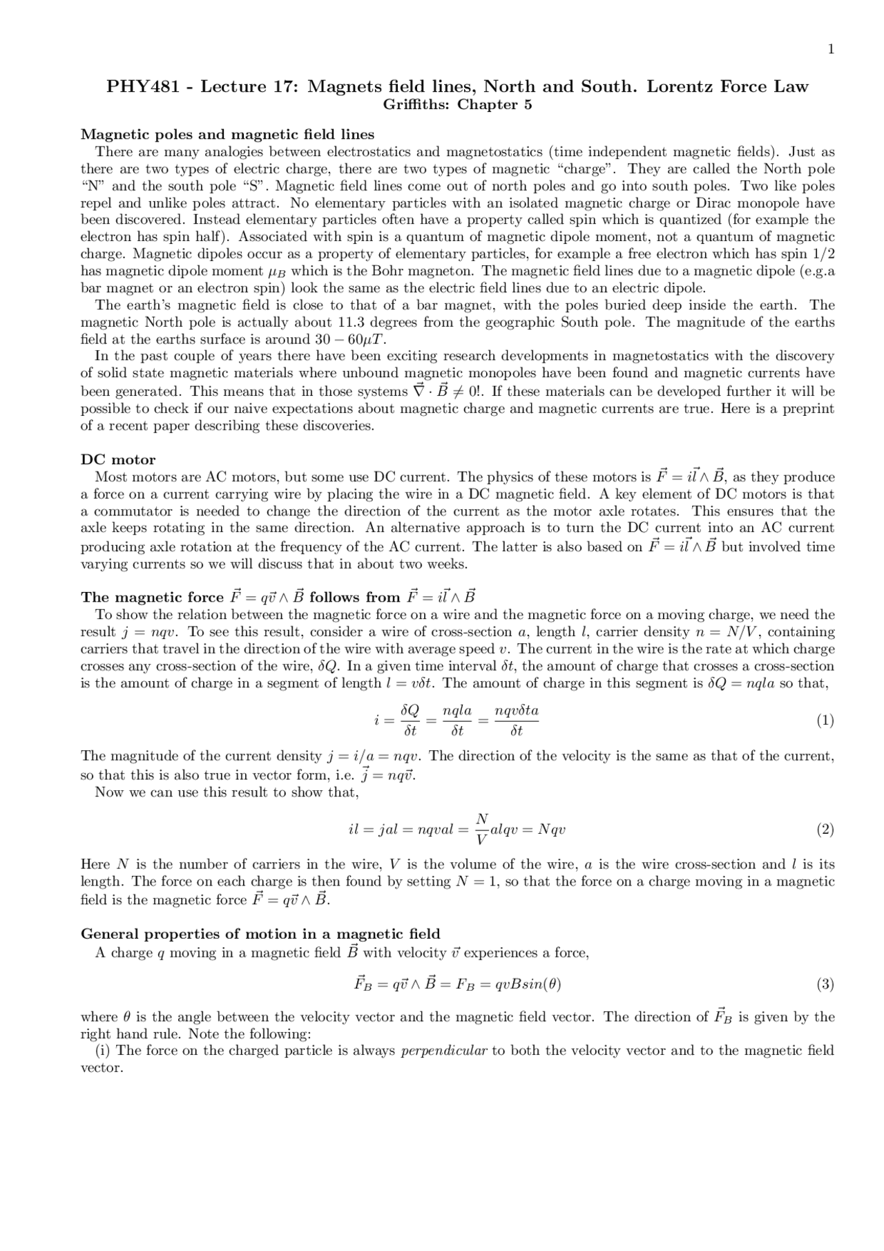Magnets Field Lines Electricity And Magnetism Lecture Notes Docsity