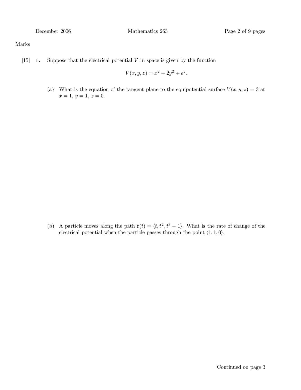 Electrical Potential - Mathematics - Exam - Docsity
