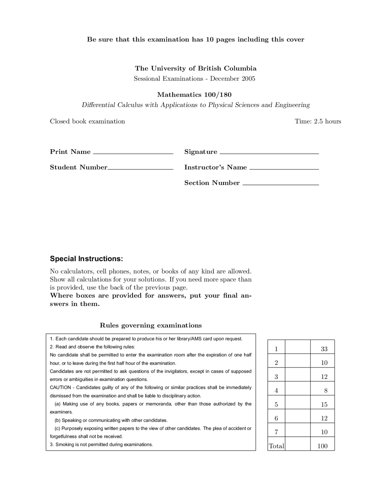 Equal Difficulty Differential Calculus Exam Docsity