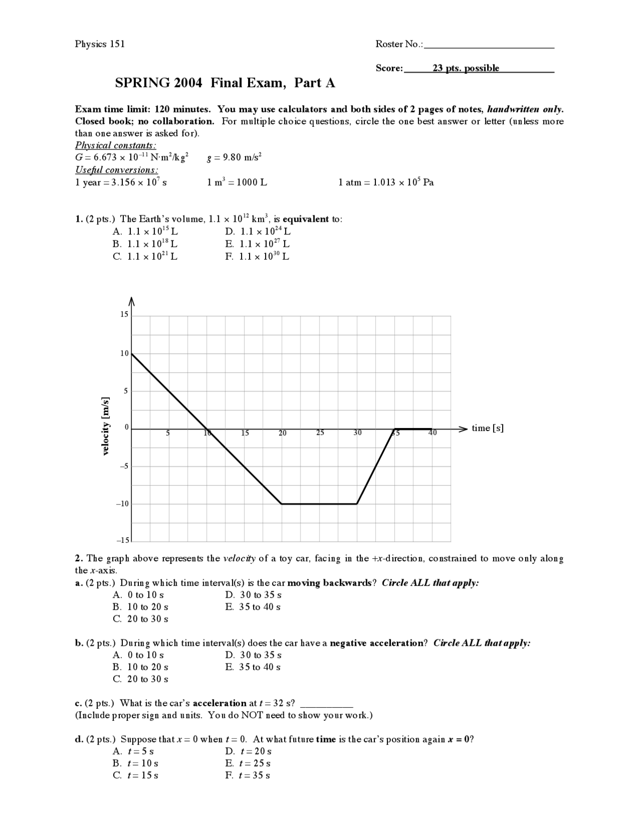 Earth Volume - Mechanics - Past Paper - Docsity