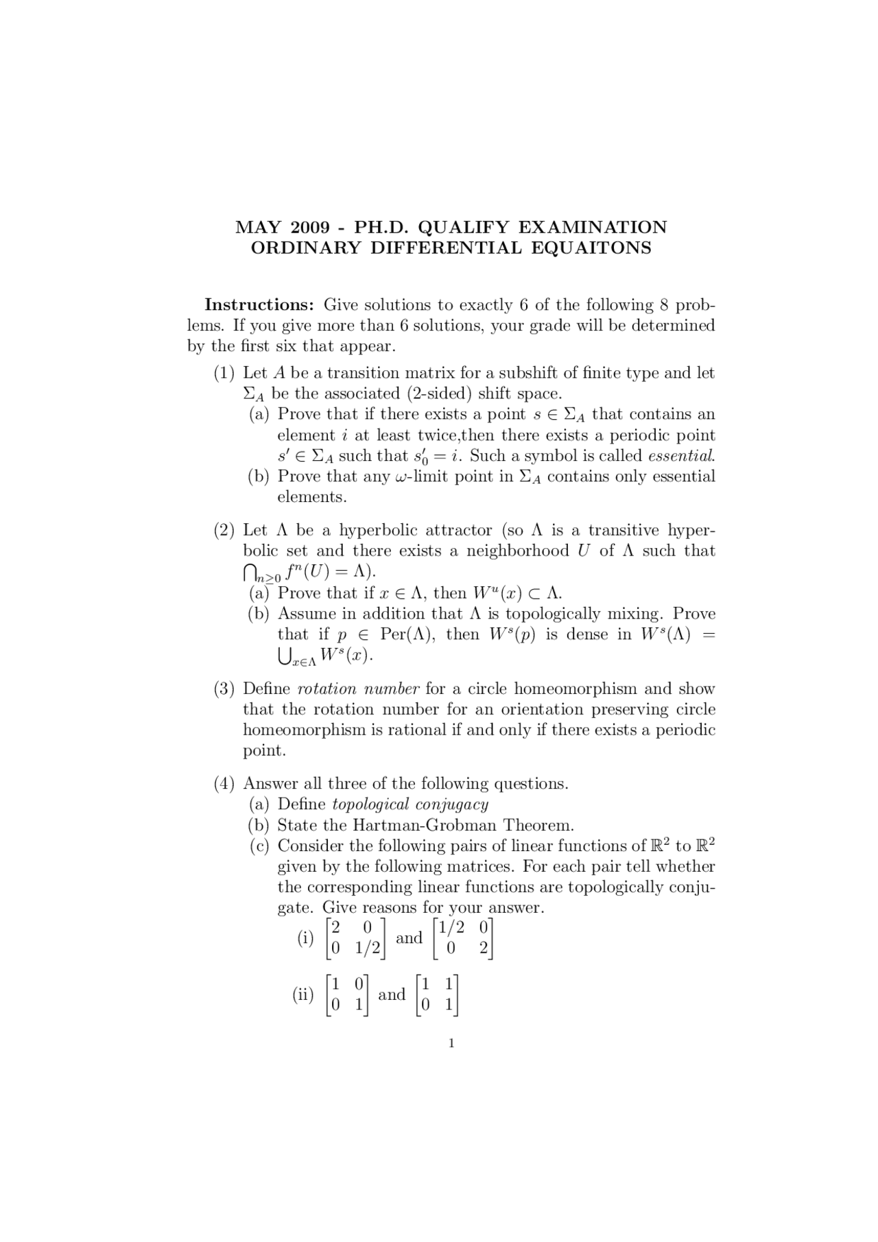 Transition Matrix Applied Math Exam Docsity