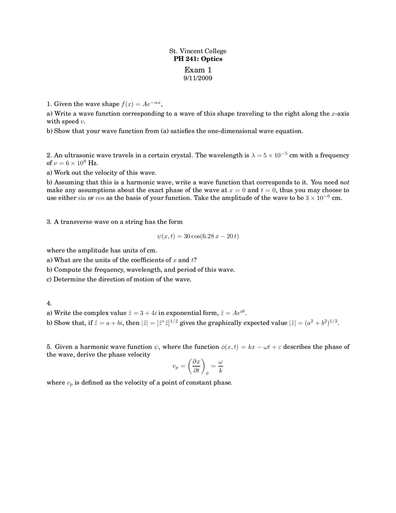 Wave Function Optics And Modern Physics Past Paper Docsity
