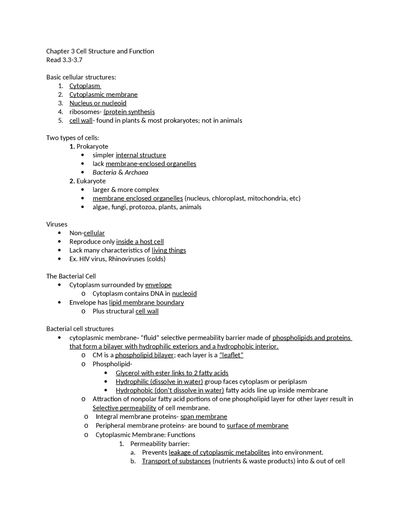 Notes on Cell Structure and Function - General Microbiology | BIOL 2051 ...