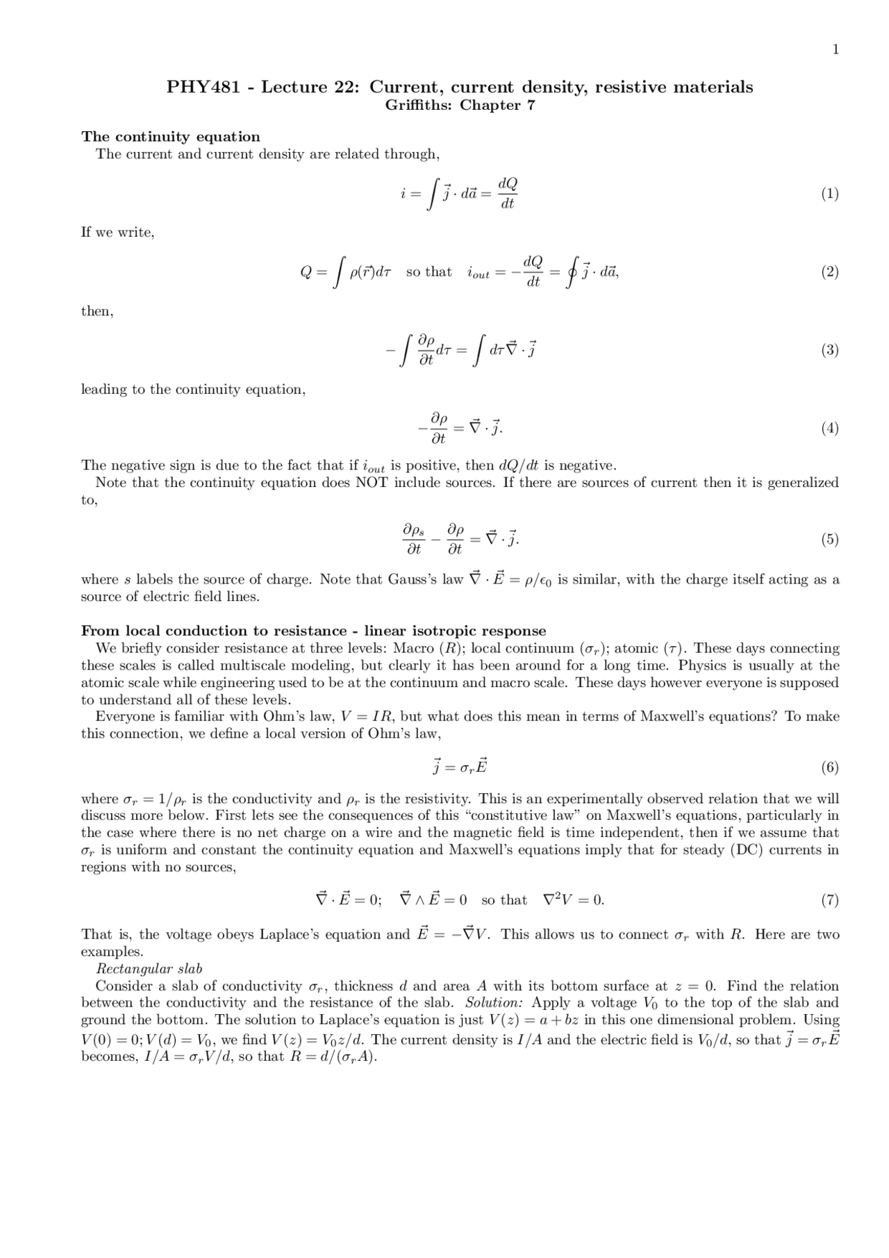 Current Density Electricity And Magnetism Lecture Notes Docsity