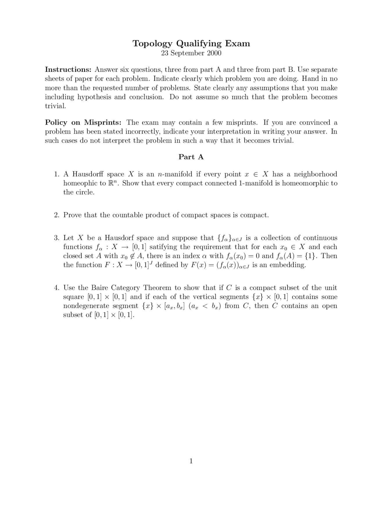 Hausdorff Space - Topology - Exam | Exams Designs and Groups | Docsity