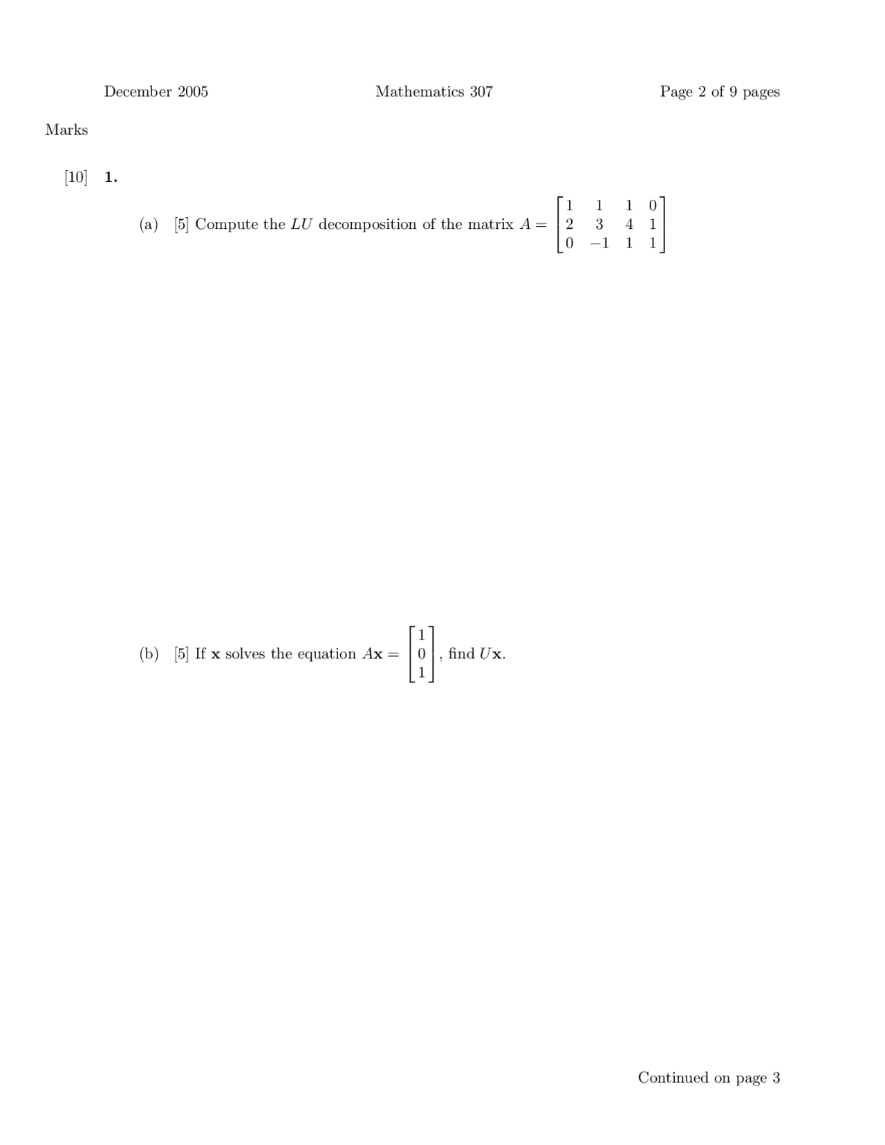 Decomposition Applied Linear Algebra Exam Docsity