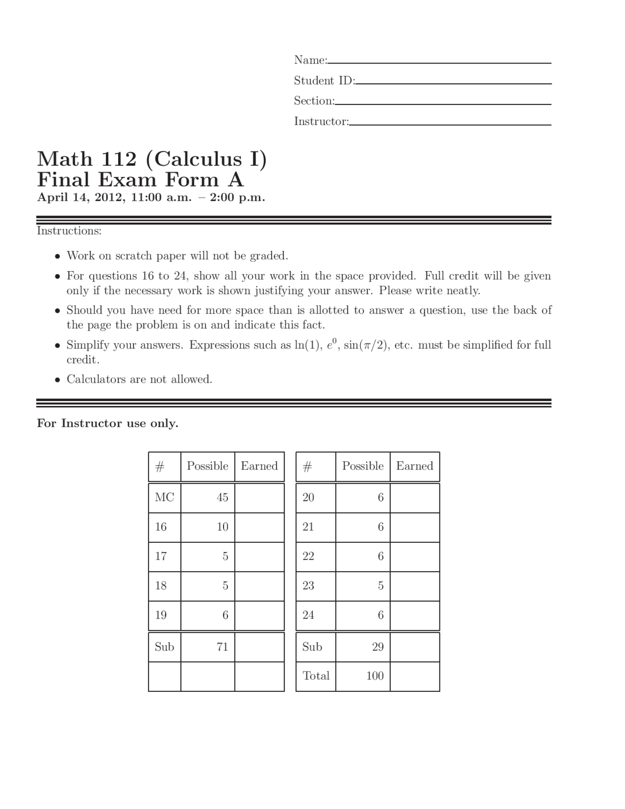 Largest Number Calculus Exam Docsity