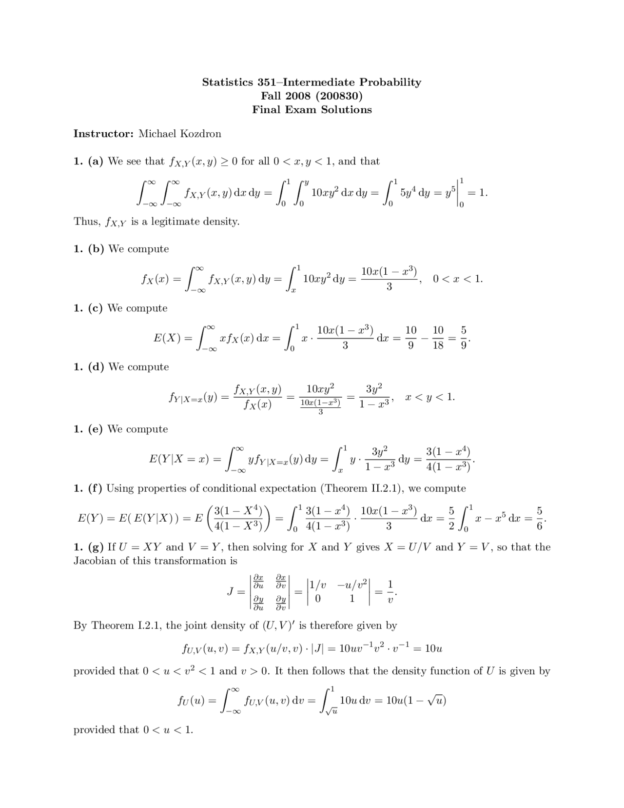 Legitimate Density - Probability - Solved Exam - Docsity