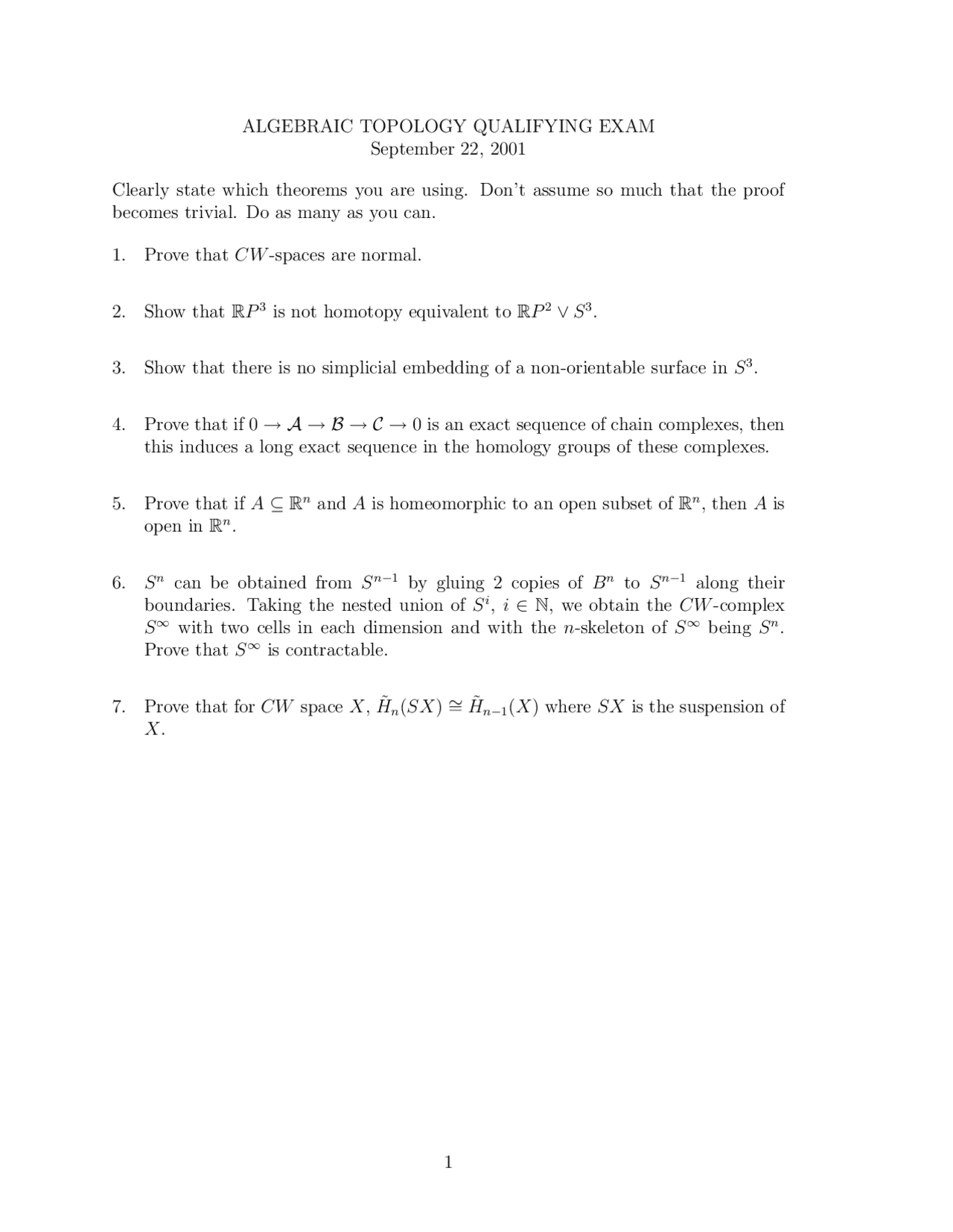 Homotopy Equivalent - Topology - Exam - Docsity