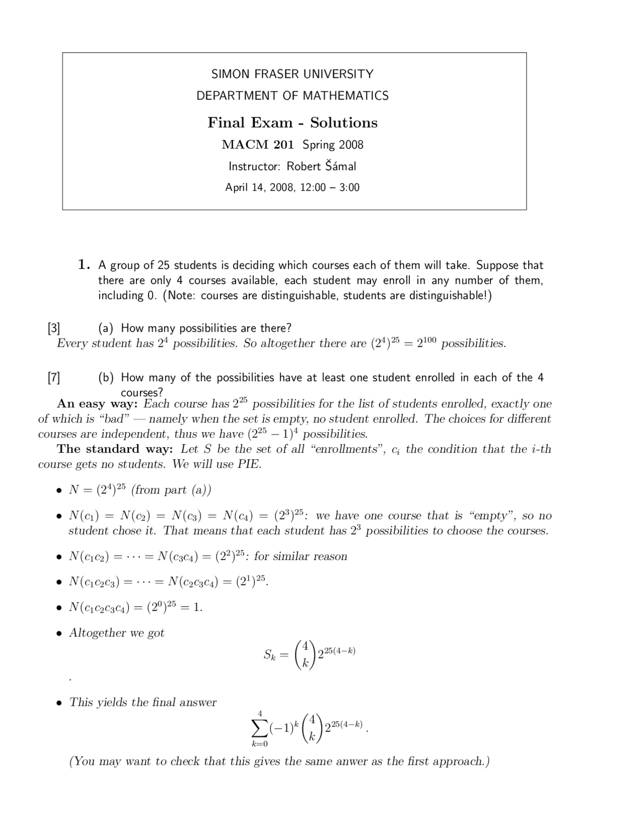 Possibilities Discrete Mathematics Exam Key Exams Discrete