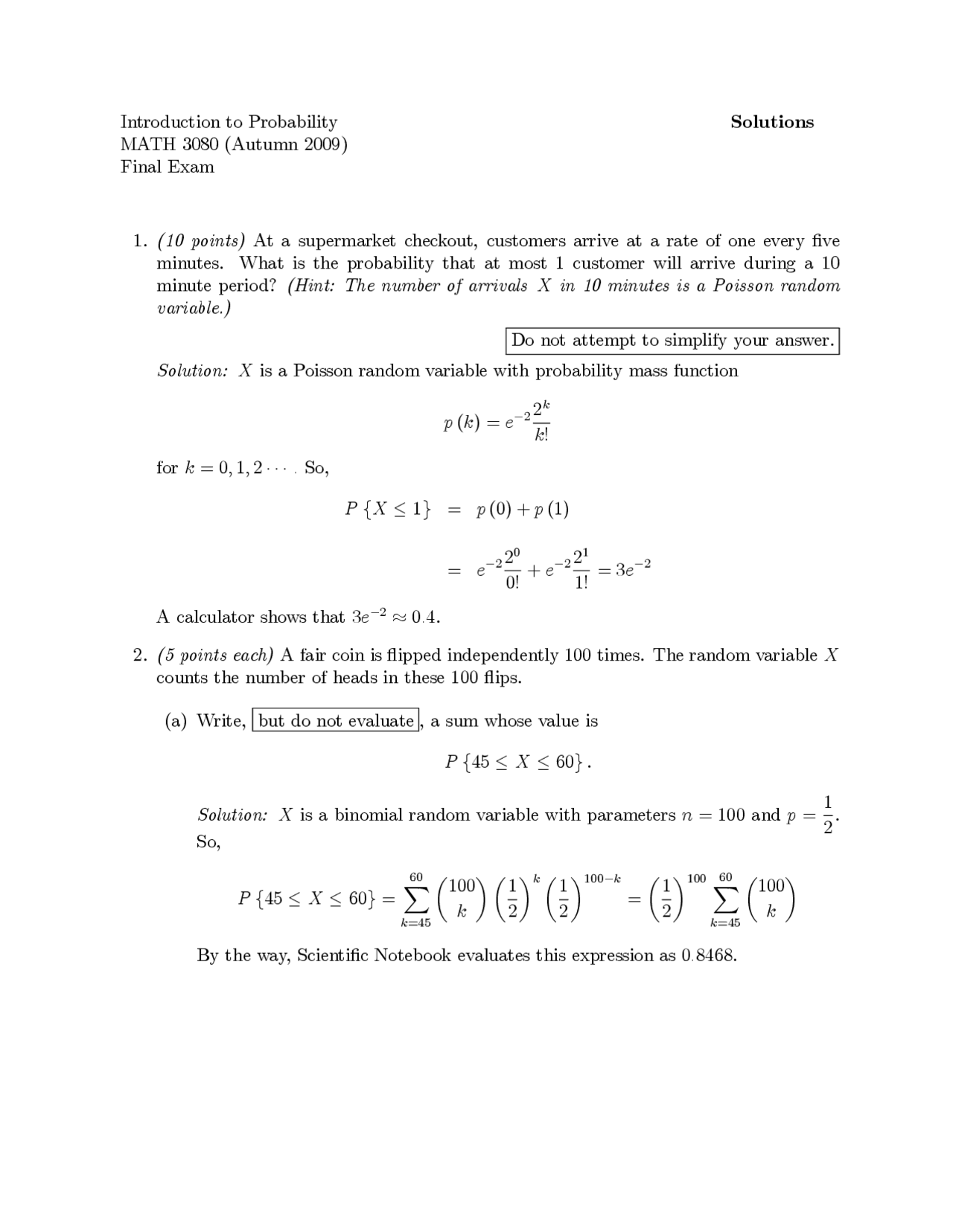 Source Material - Probability - Solved Exam - Docsity