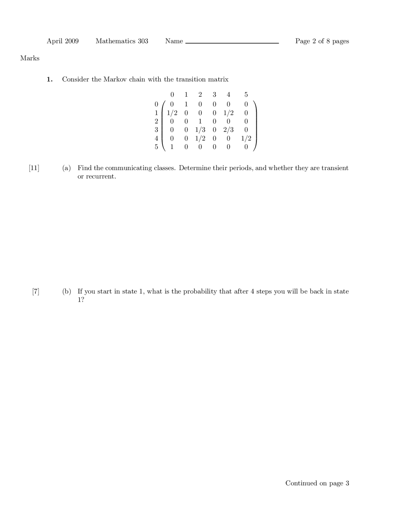 Communicating Classes Introduction To Stochastic Processes Exam