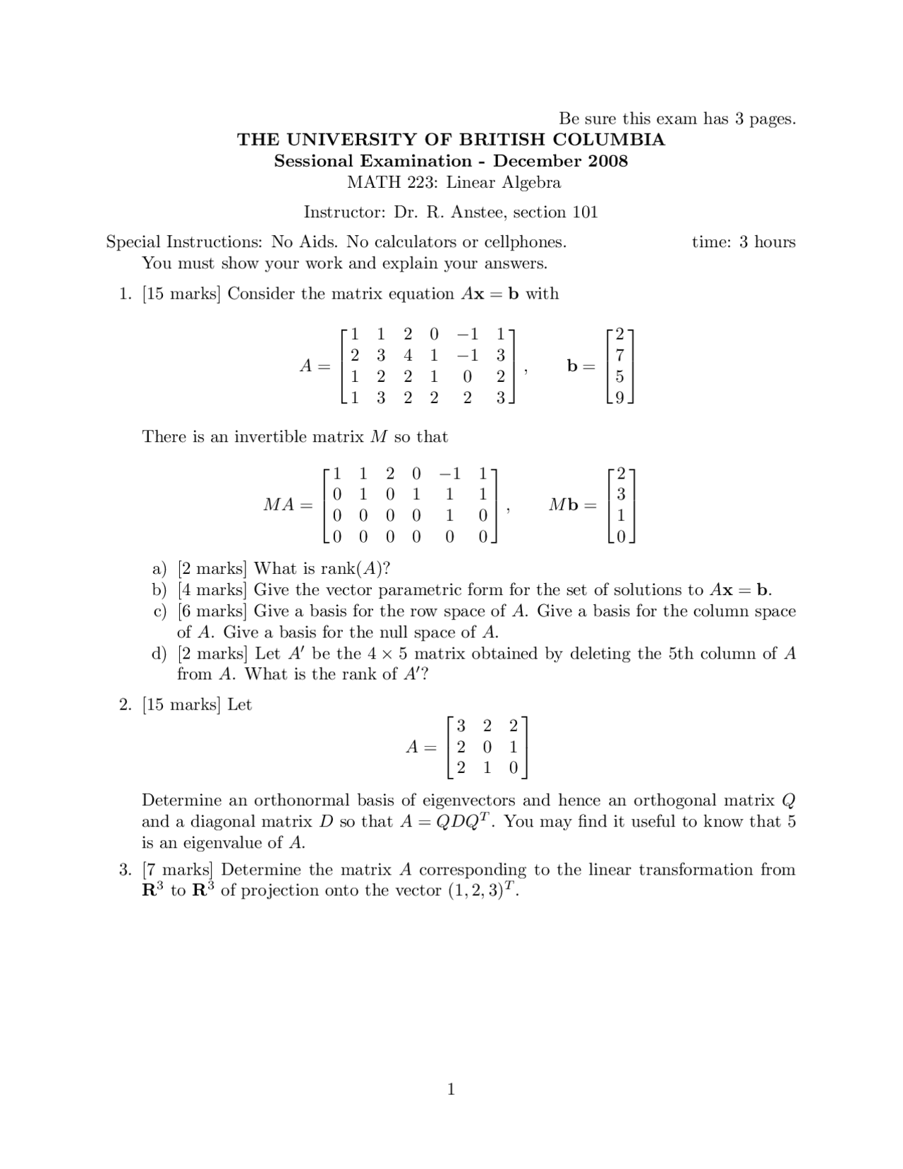 Invertible Matrix Linear Algebra Exam Docsity