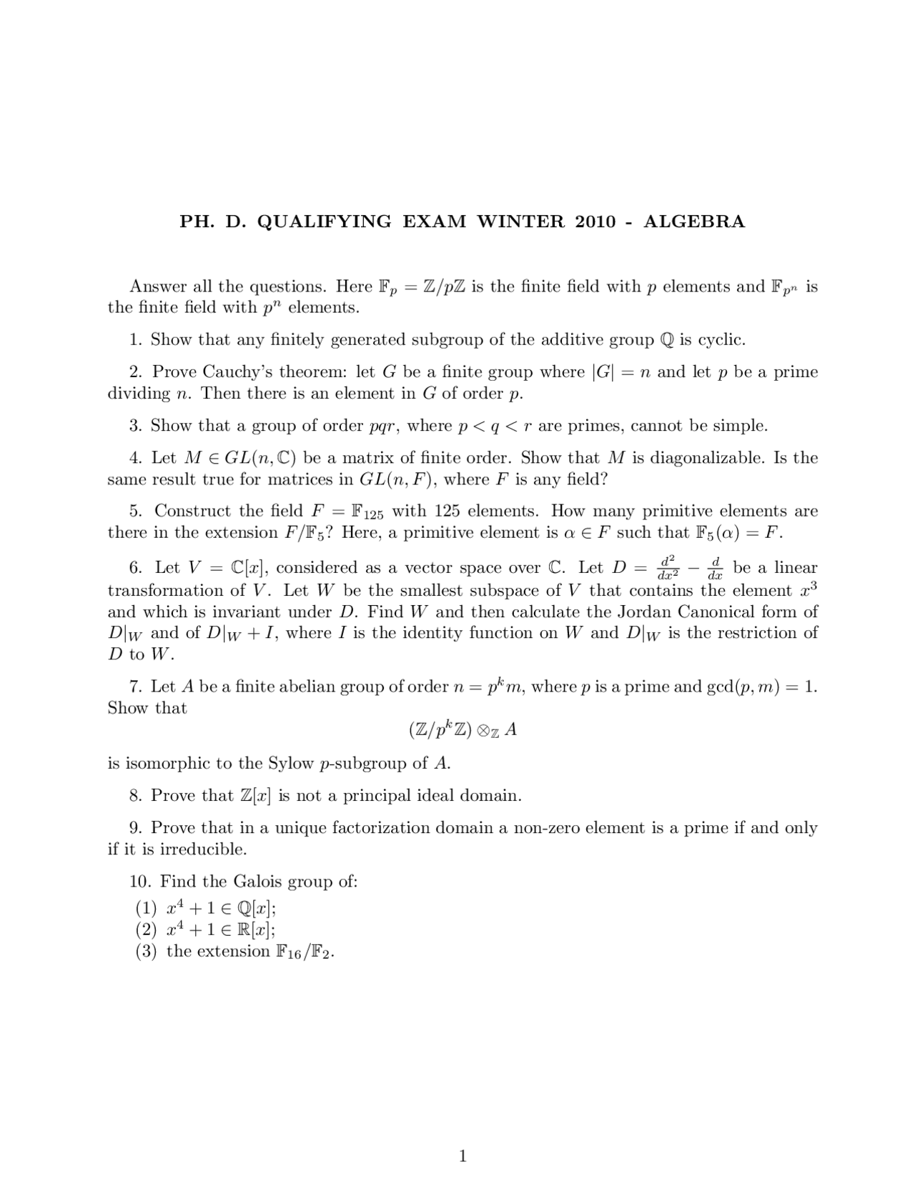 Cauchys Theorem Algebra Exam Docsity