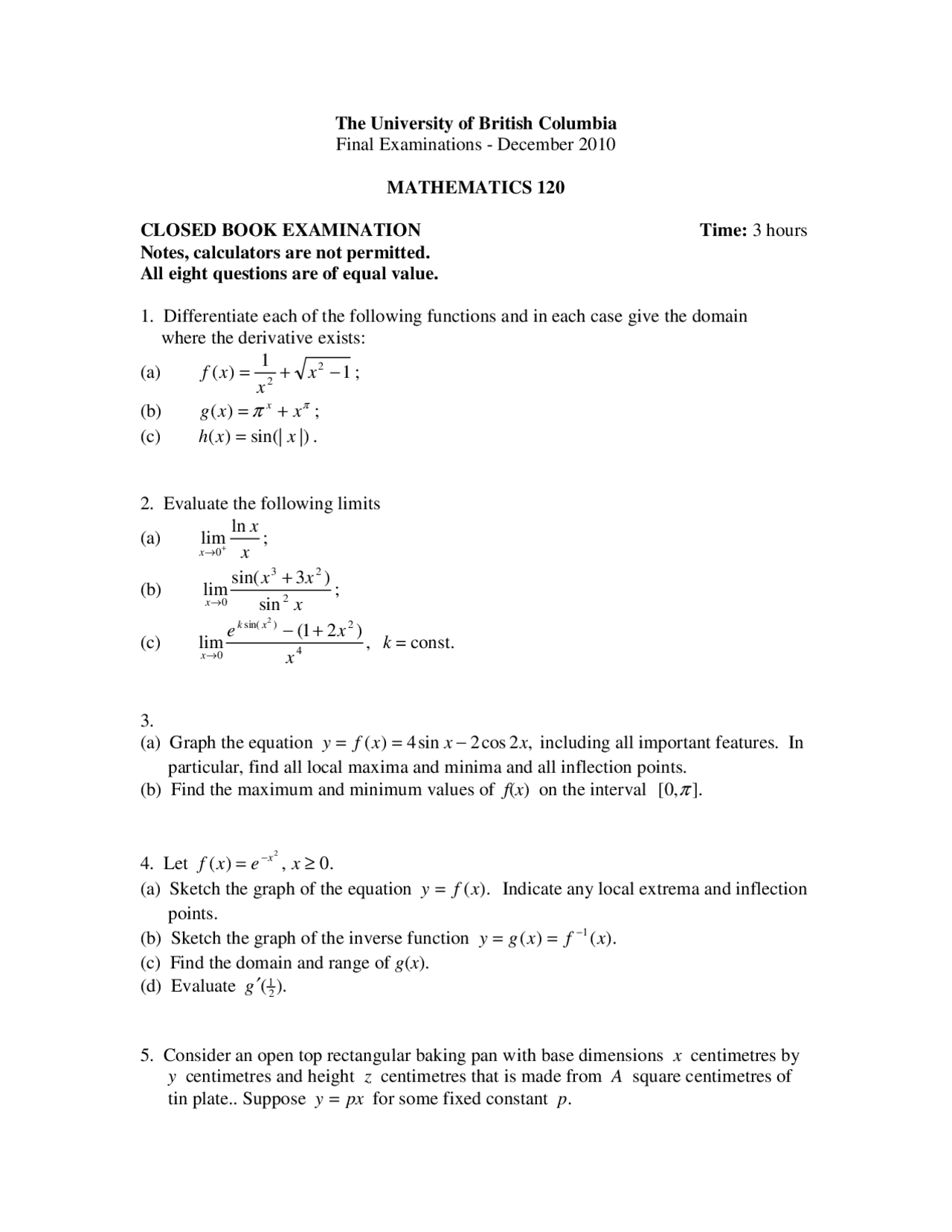 Derivative Exists Mathematics Exam Docsity