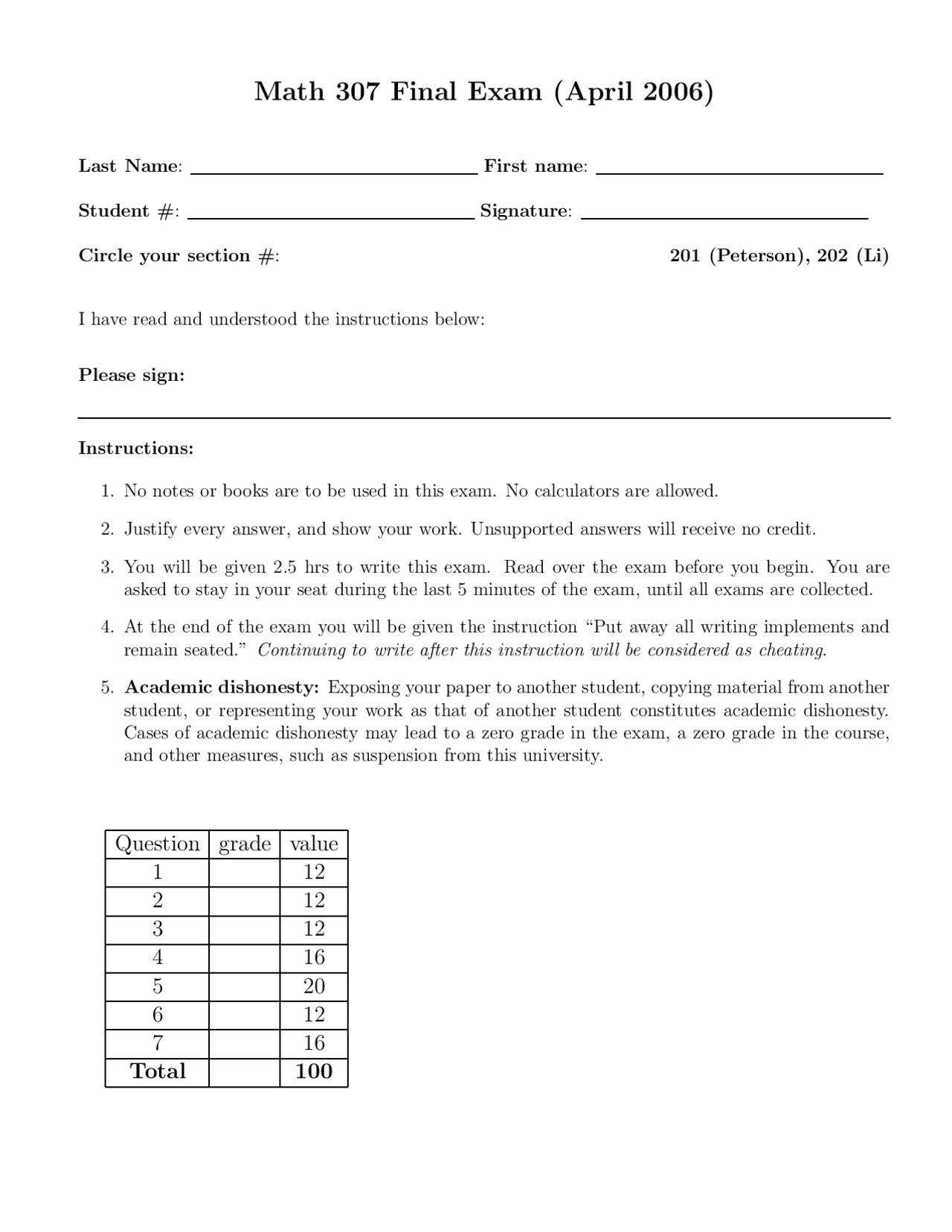 Fundamental Subspaces - Applied Linear Algebra - Exam - Docsity