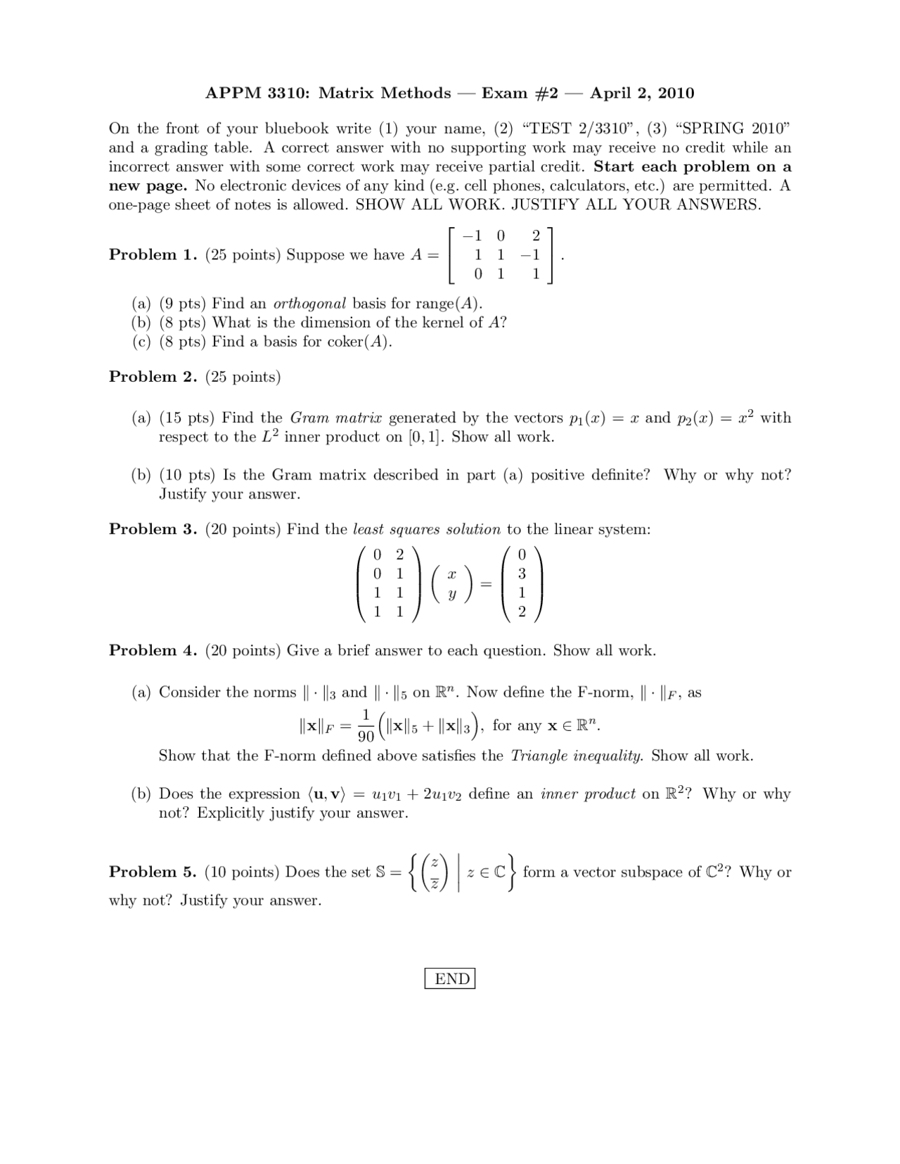Orthogonal Basis Matrix Methods Exam Docsity
