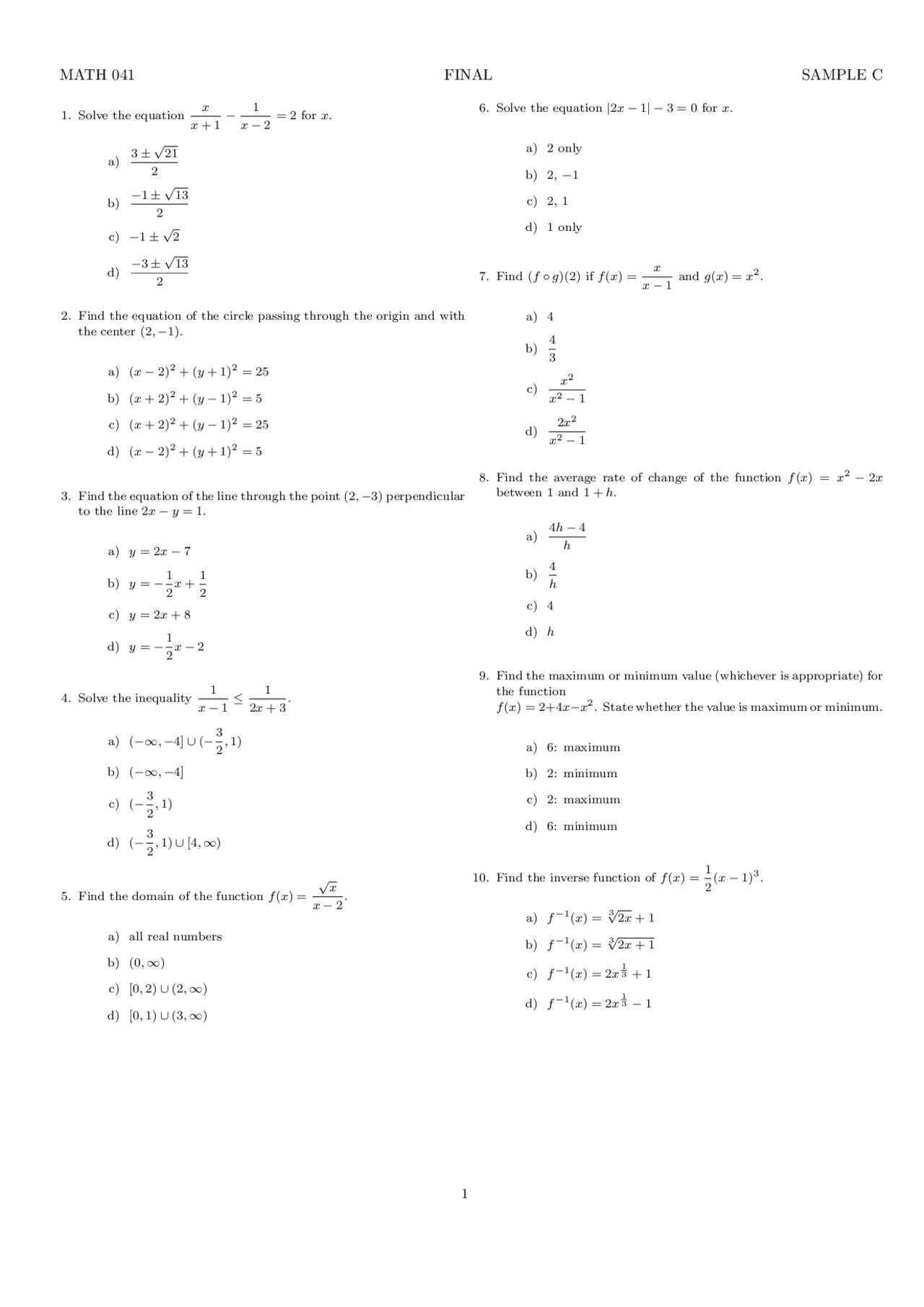 Line - Calculus with Analytic Geometry - Exam | Exams Analytical Geometry and Calculus | Docsity