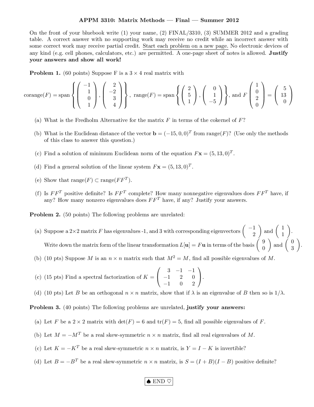 Fredholm Alternative Matrix Methods Exam Docsity