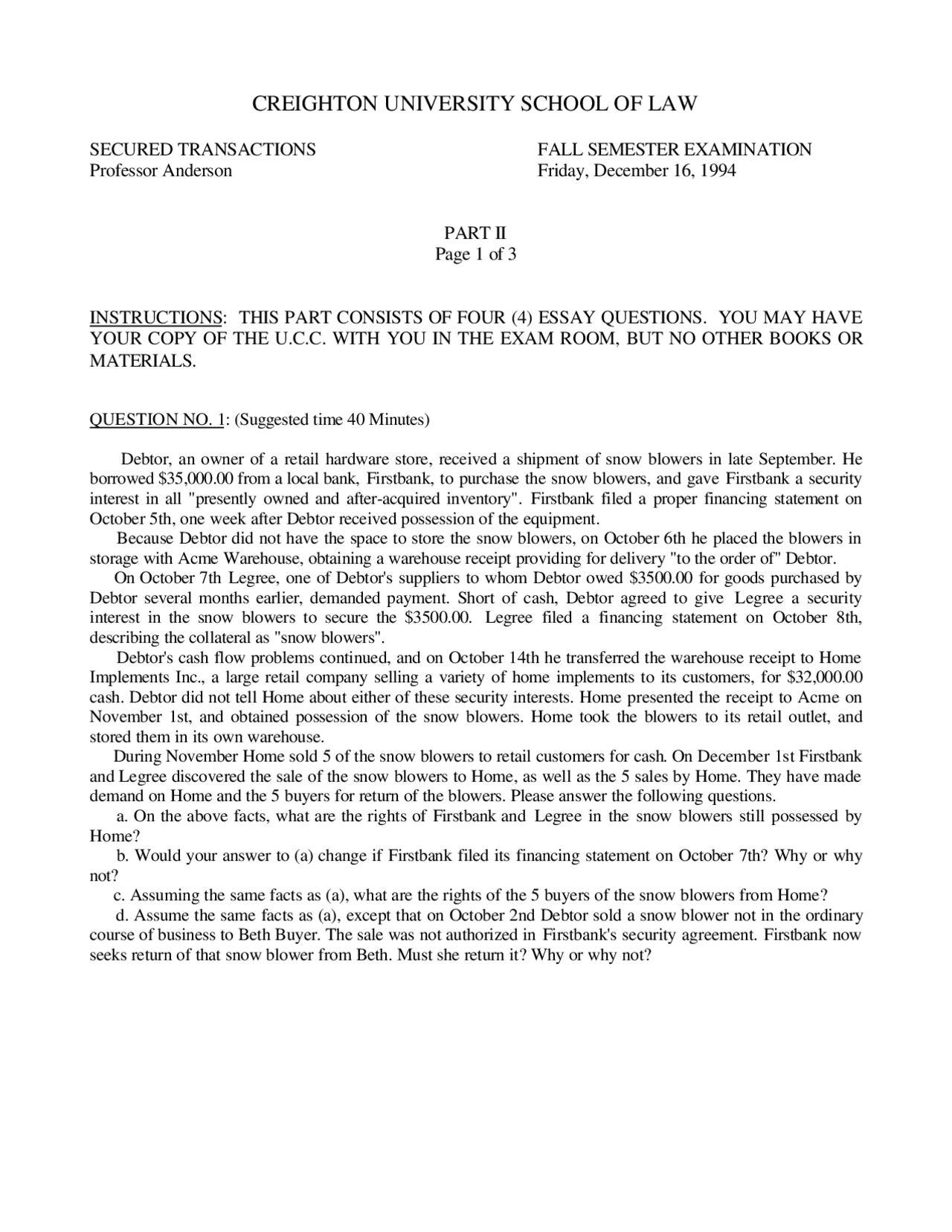 Financing Statement Secured Transactions Past Paper Docsity