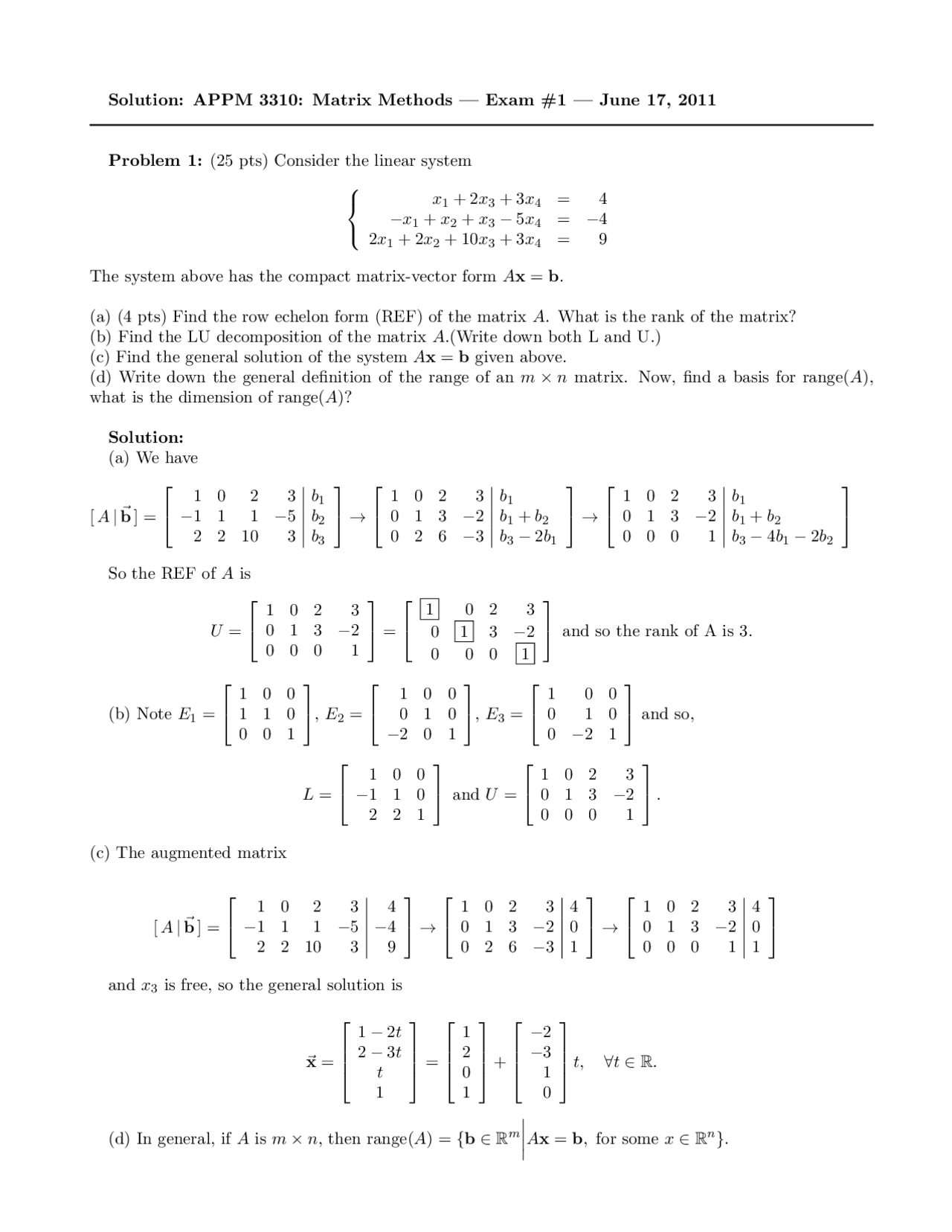 Nonsingular Matrix Methods Solved Exam Docsity