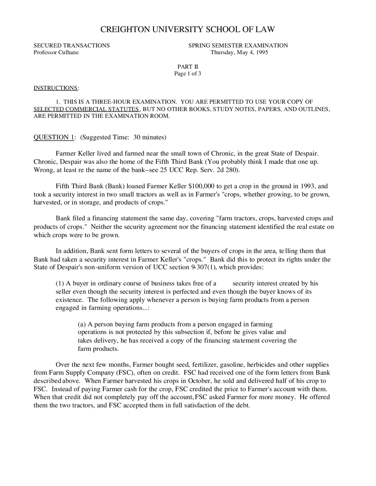 Security Agreement Secured Transactions Past Paper Docsity
