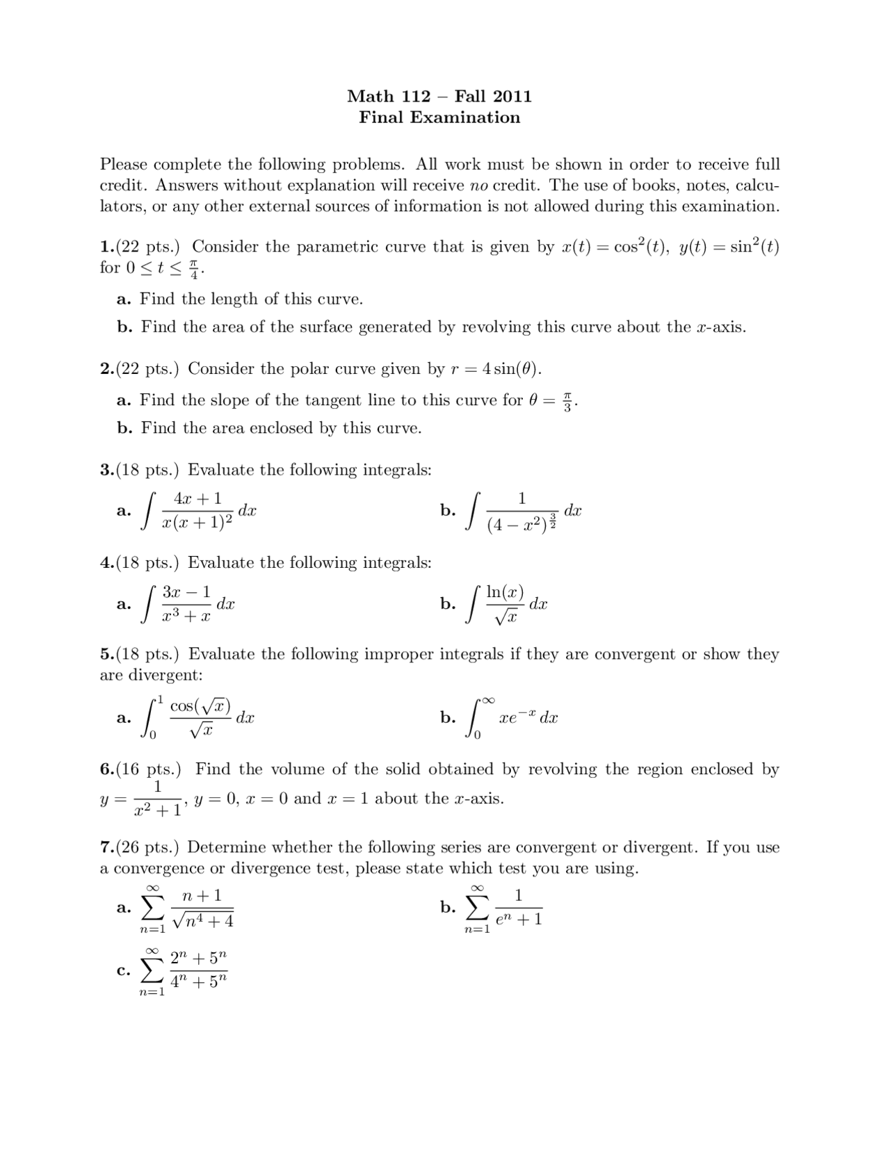 Surface Generated Calculus Exam Docsity