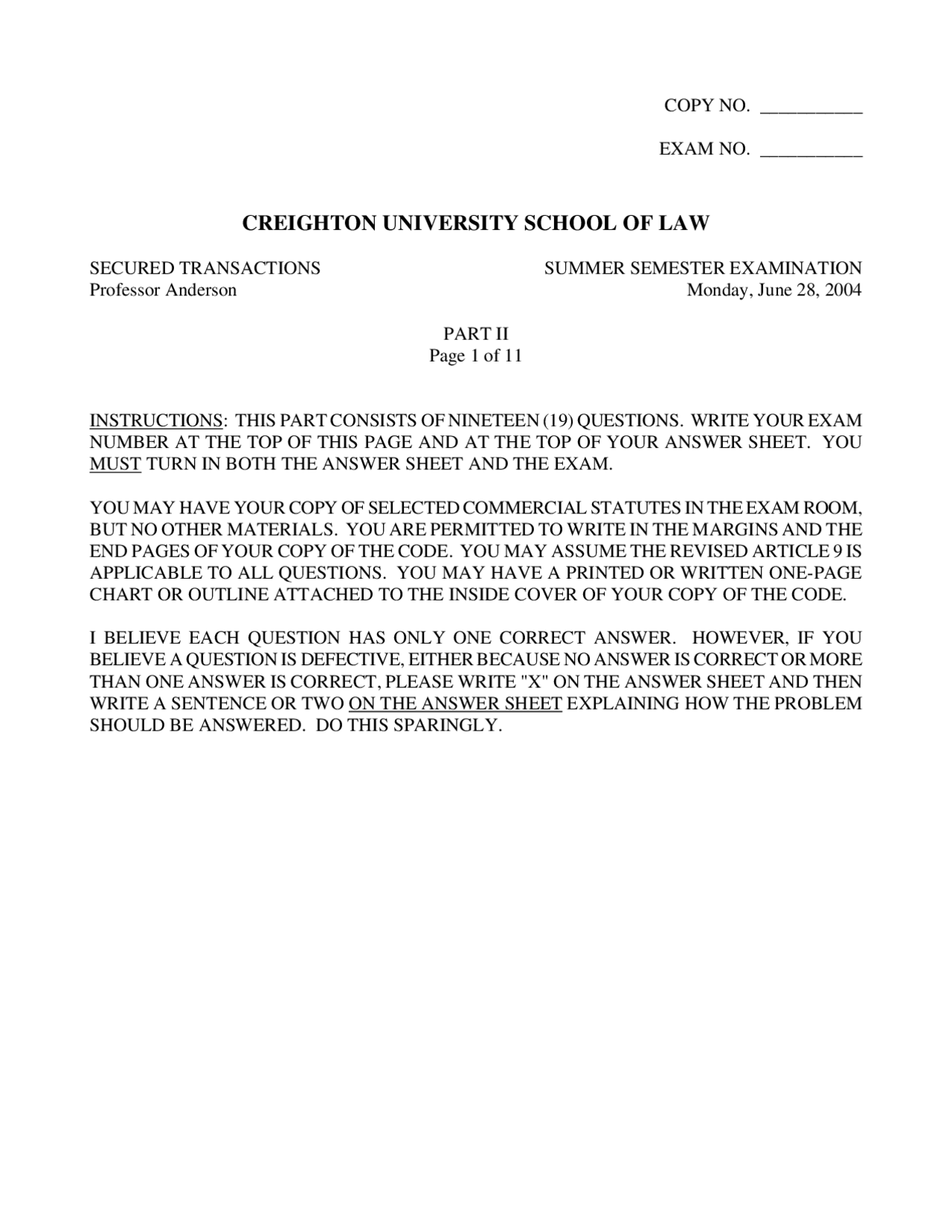 Ordinary Course Of Business Secured Transactions Past Paper Exams